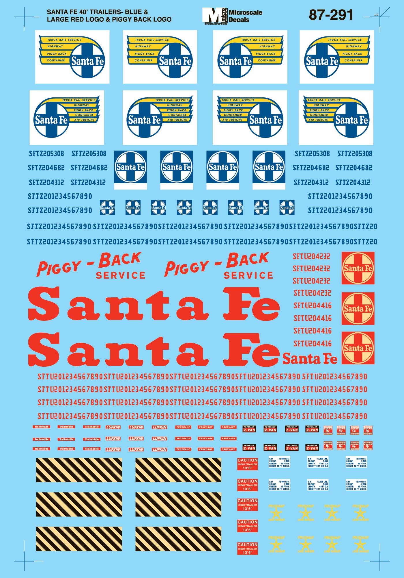 Microscale Decals: HO Scale - Santa Fe 40' Trailers (1960s-1970s ...
